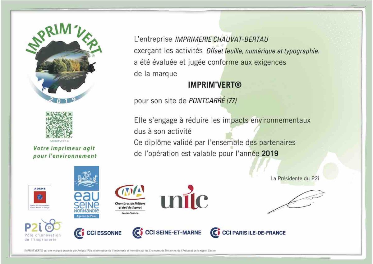 Certifié Imprim’Vert depuis plus de 10 ans – Imprimerie ICB