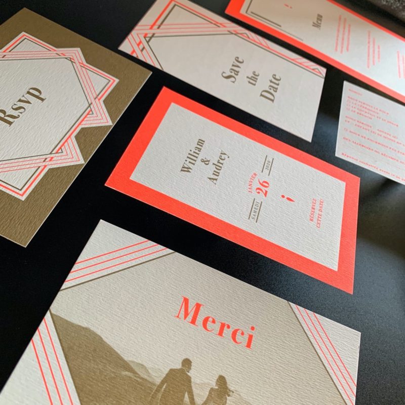 Papeterie de Mariage Sunny – Impression Pantone Offset Orange Fluo et ...