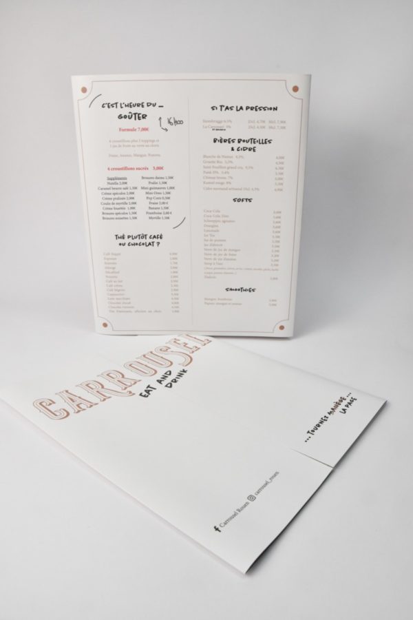Carte menu pour Restaurant – Rainages avec plis fenêtre – Pelliculage ...